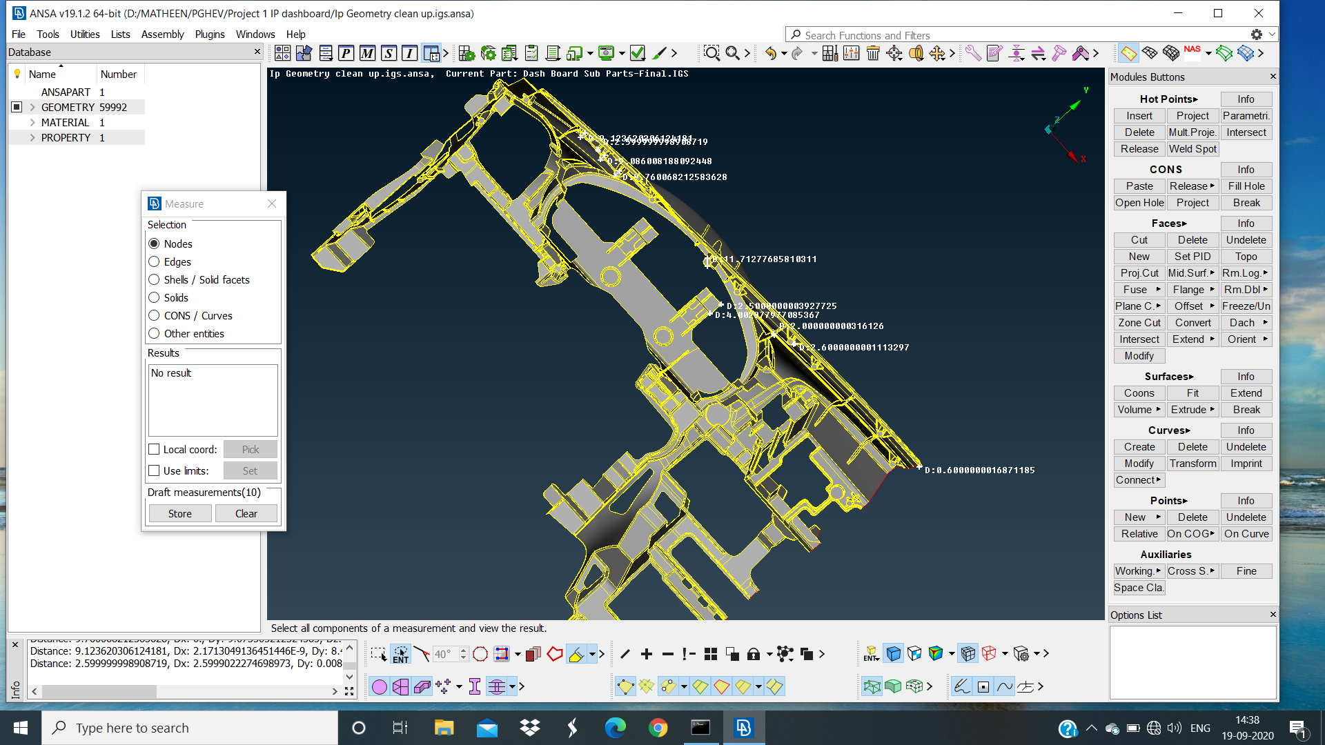 SHELL MESHING FOR A CAR INSTRUMENTAL PANEL/DASHBOARD : Skill-Lync