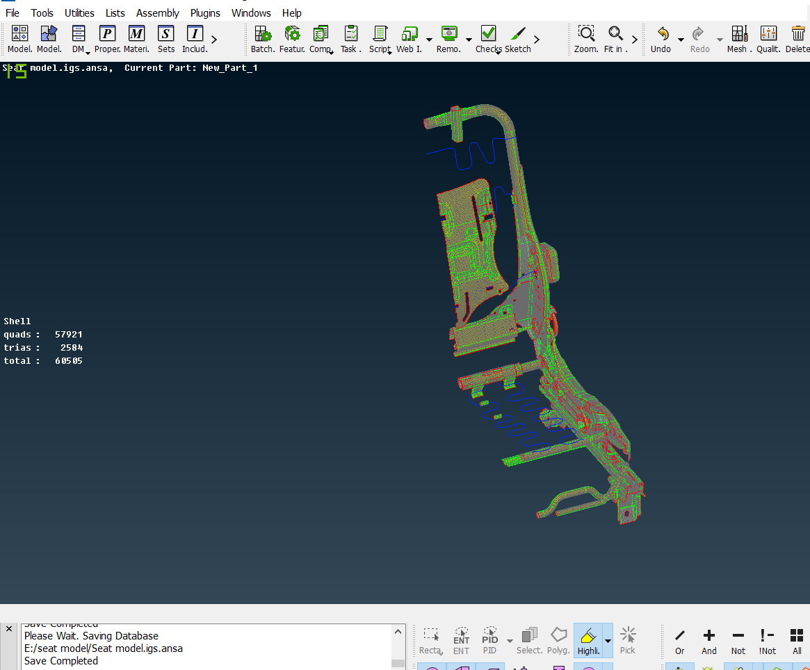 Preprocessing of Automotive Seat structure using ANSA : Skill-Lync