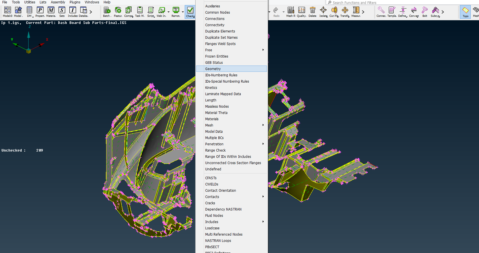 Shell Meshing of Instrument panel substrate : Skill-Lync