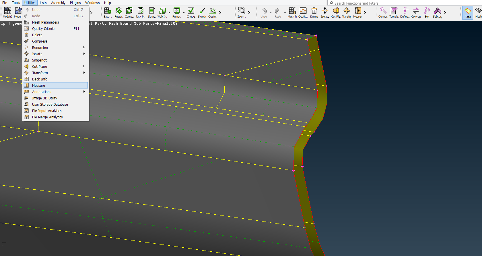 Shell Meshing of Instrument panel substrate : Skill-Lync