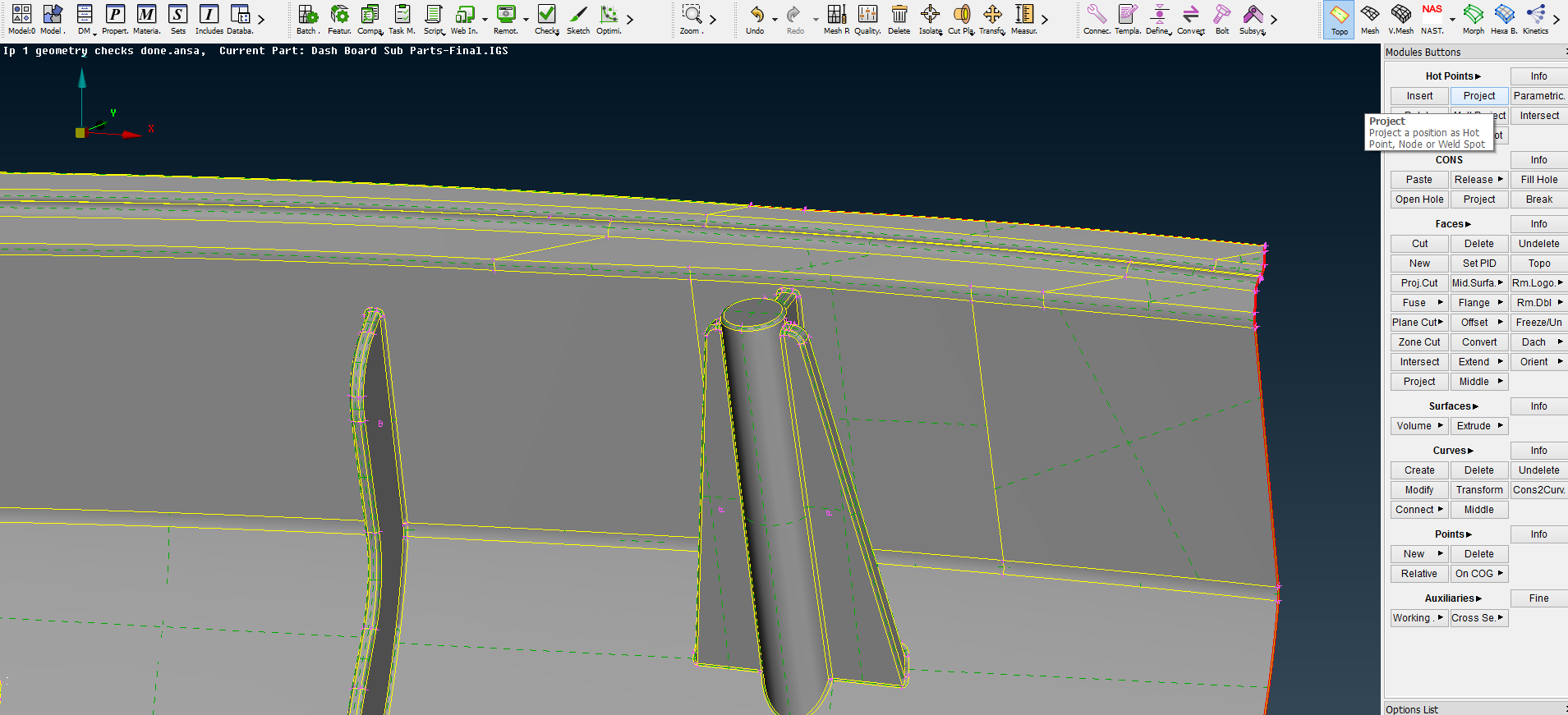 Shell Meshing of Instrument panel substrate : Skill-Lync