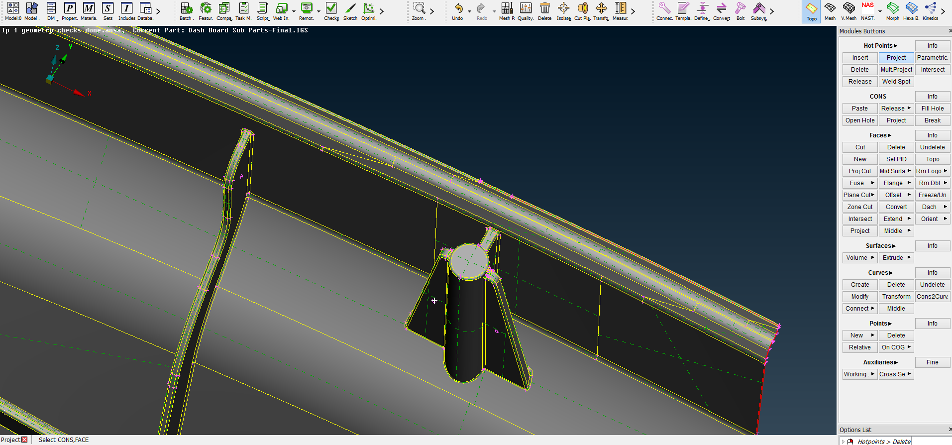Shell Meshing of Instrument panel substrate : Skill-Lync