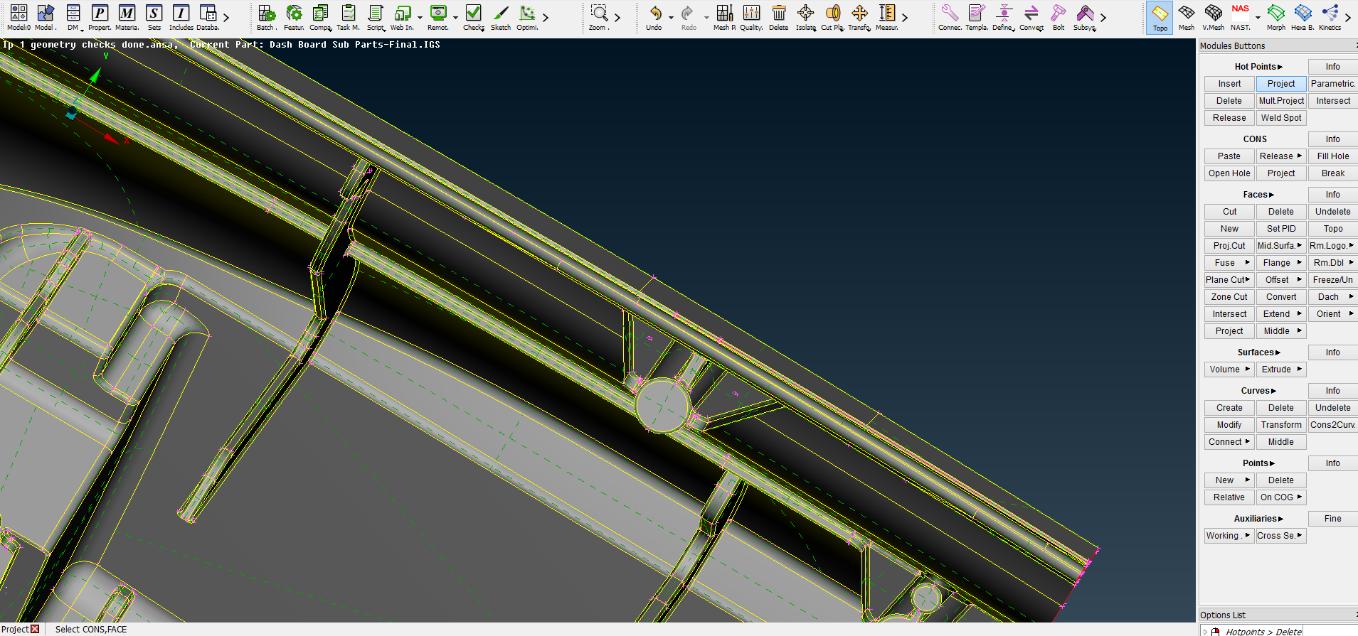 Shell Meshing of Instrument panel substrate : Skill-Lync
