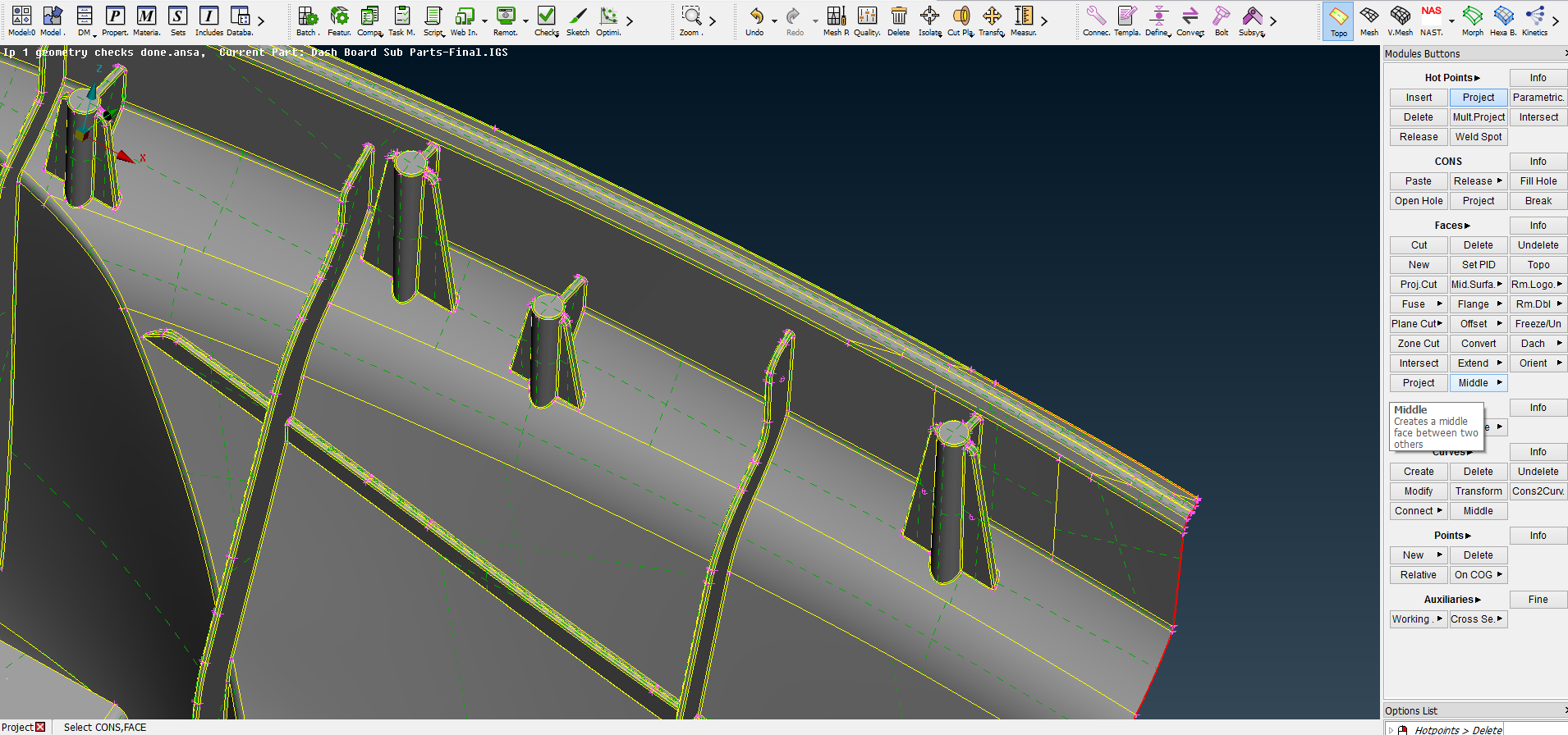 Shell Meshing of Instrument panel substrate : Skill-Lync