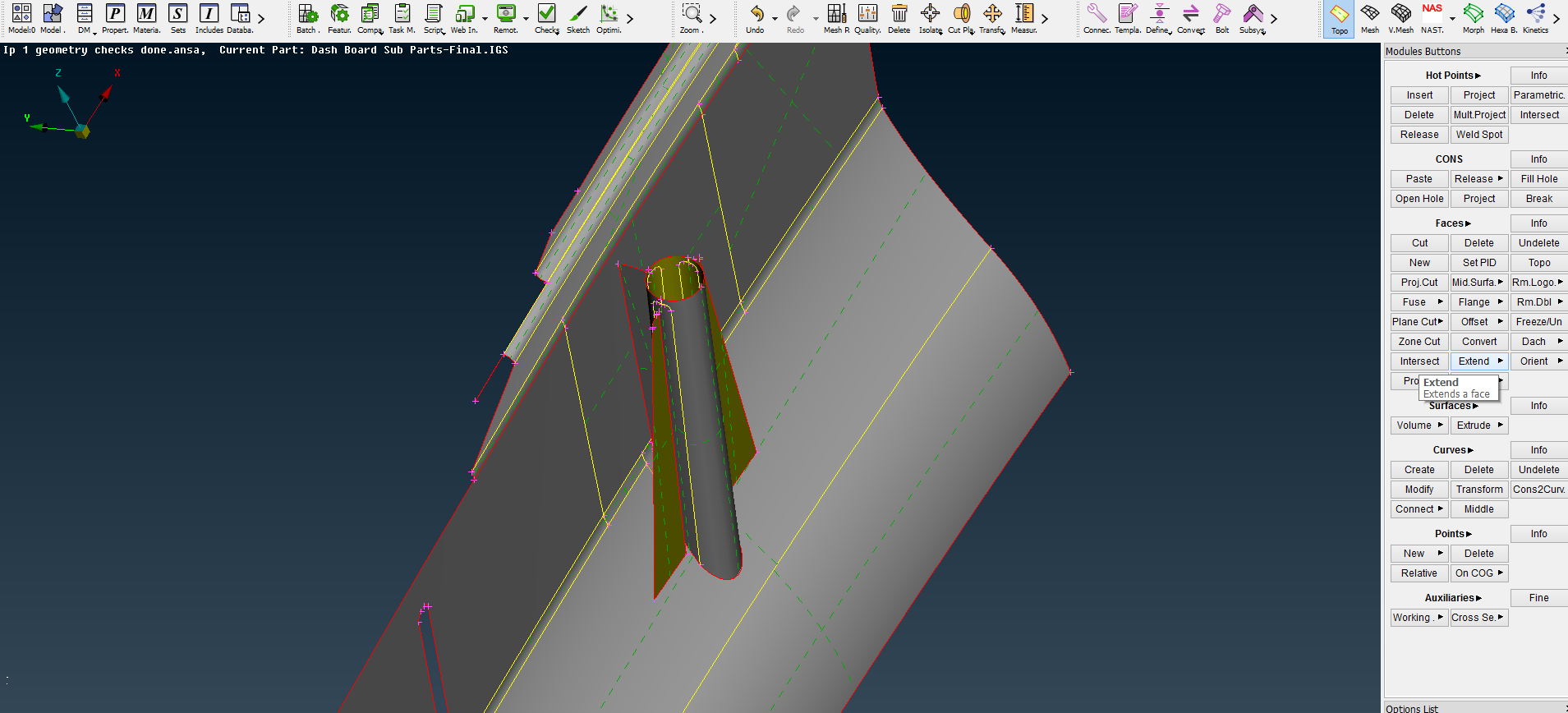 Shell Meshing of Instrument panel substrate : Skill-Lync