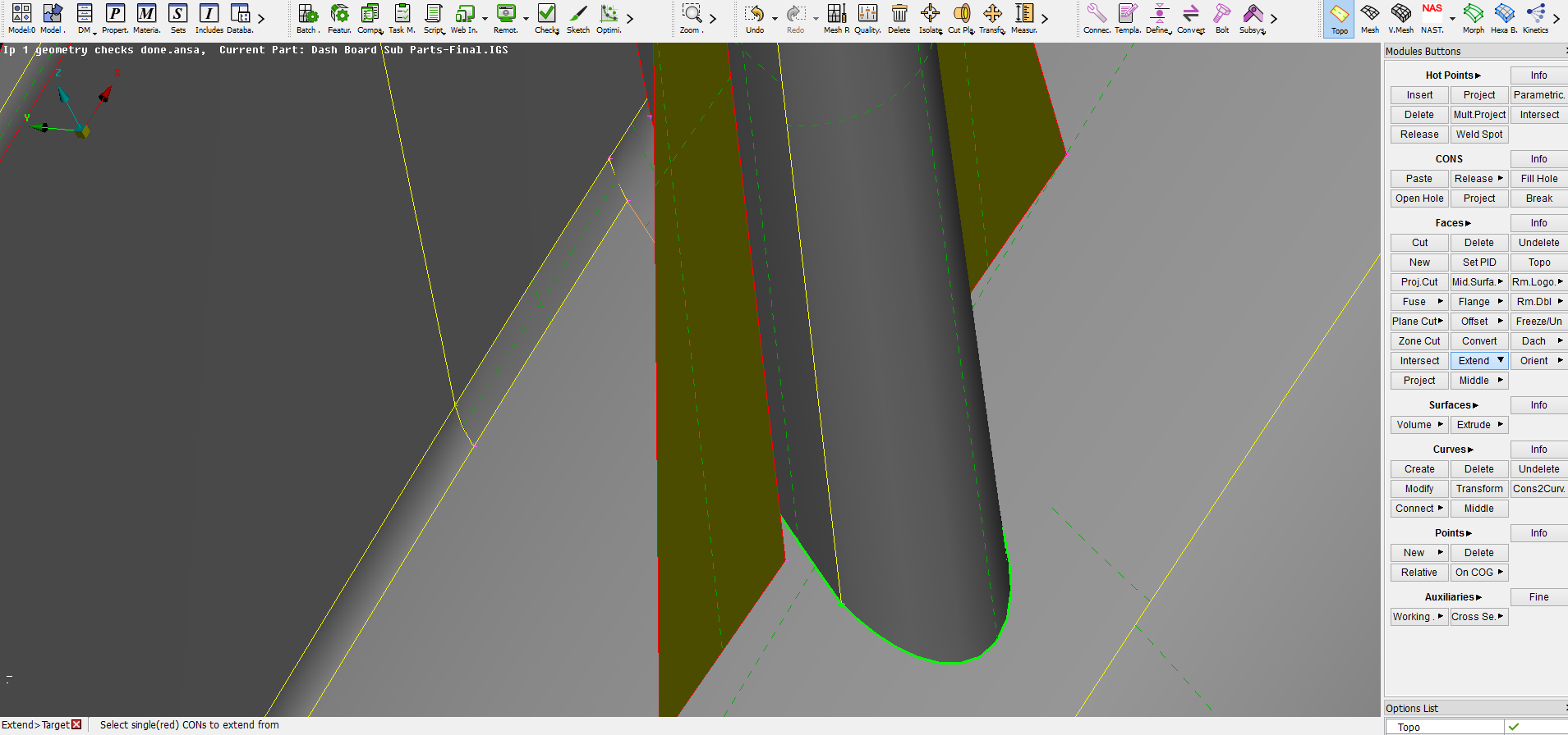 Shell Meshing of Instrument panel substrate : Skill-Lync