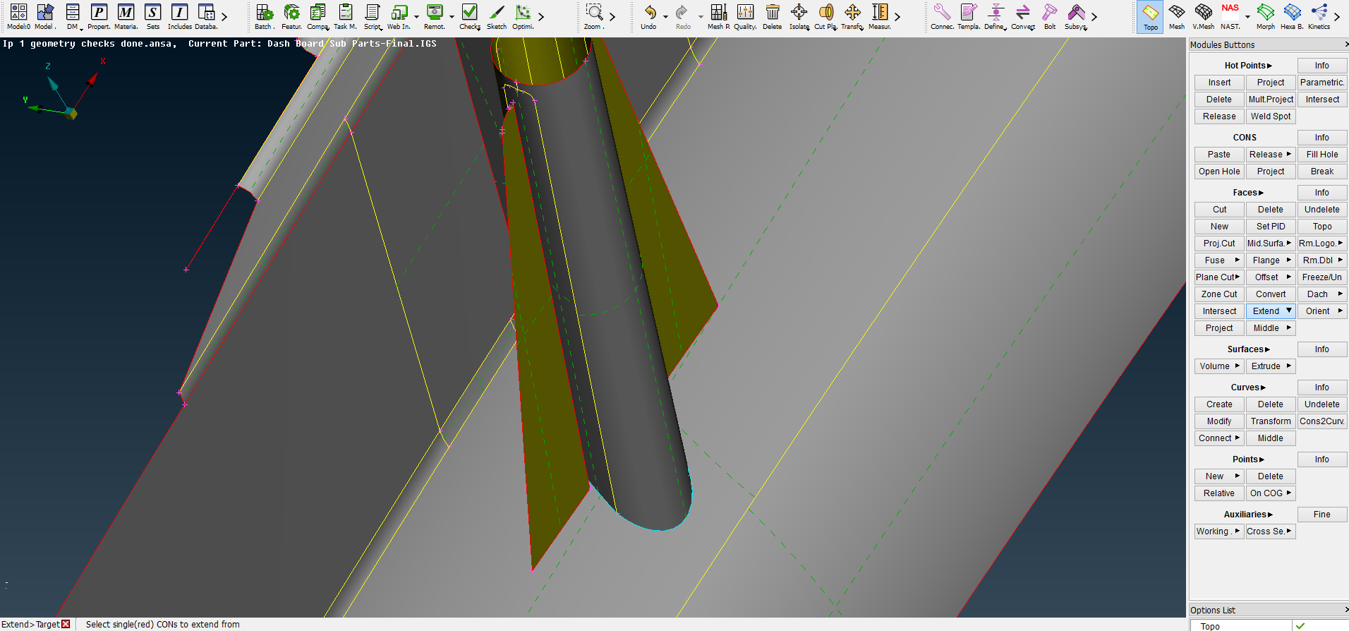 Shell Meshing of Instrument panel substrate : Skill-Lync