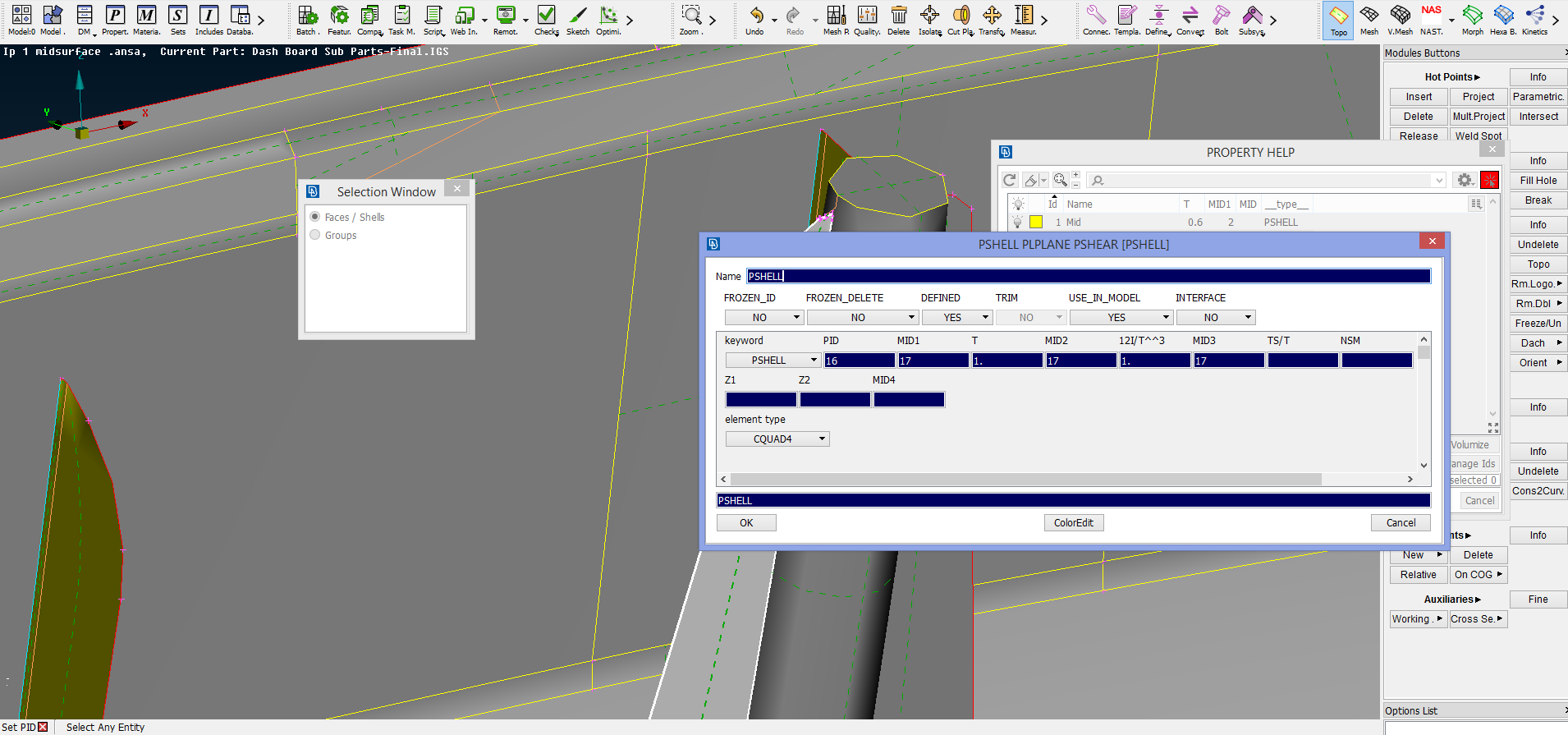Shell Meshing of Instrument panel substrate : Skill-Lync