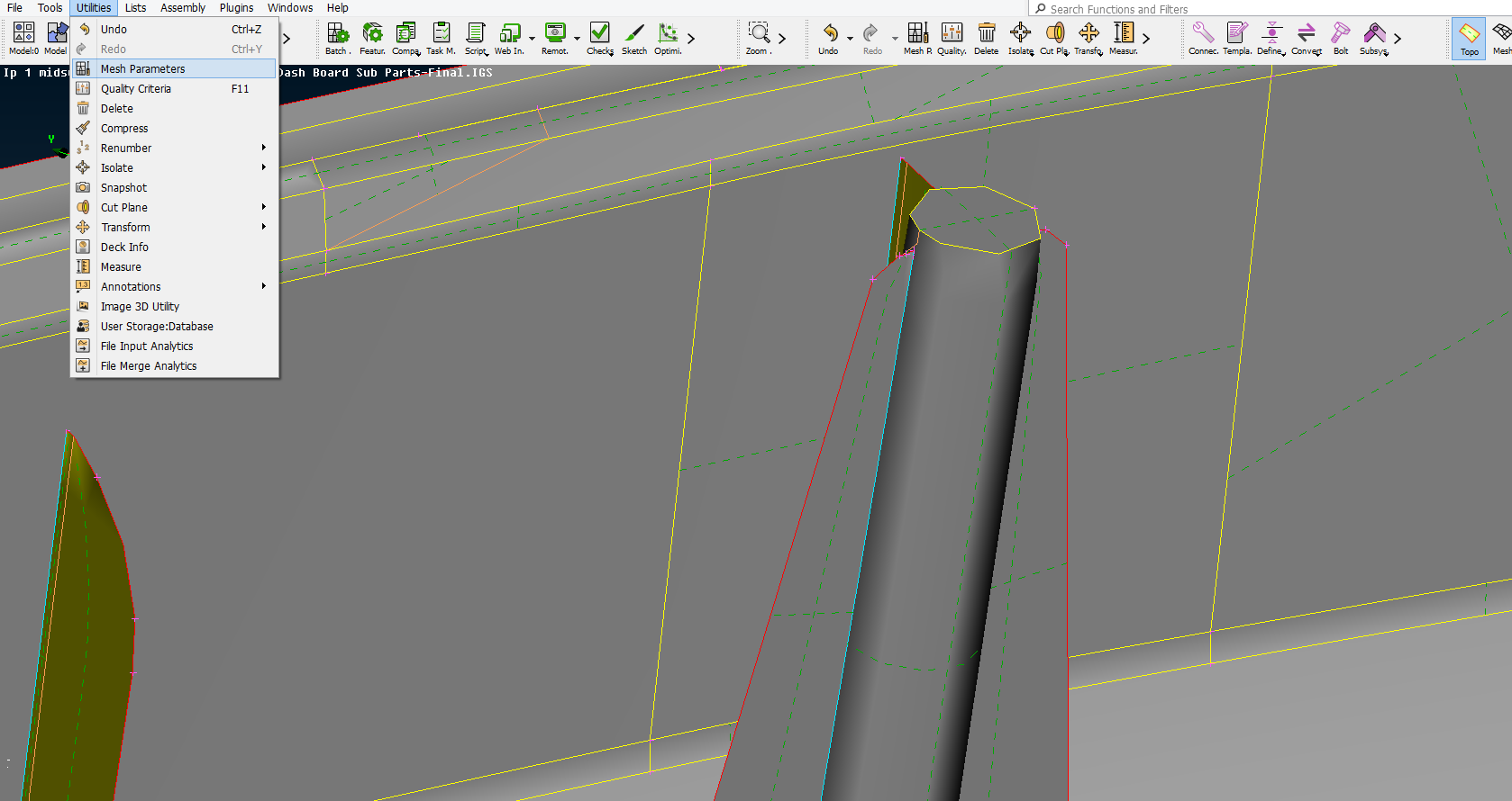 Shell Meshing of Instrument panel substrate : Skill-Lync