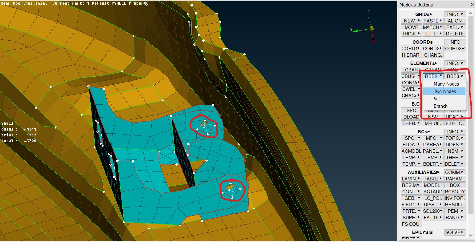 Connections Deployment on given 2D meshed Rear door of car : Skill-Lync