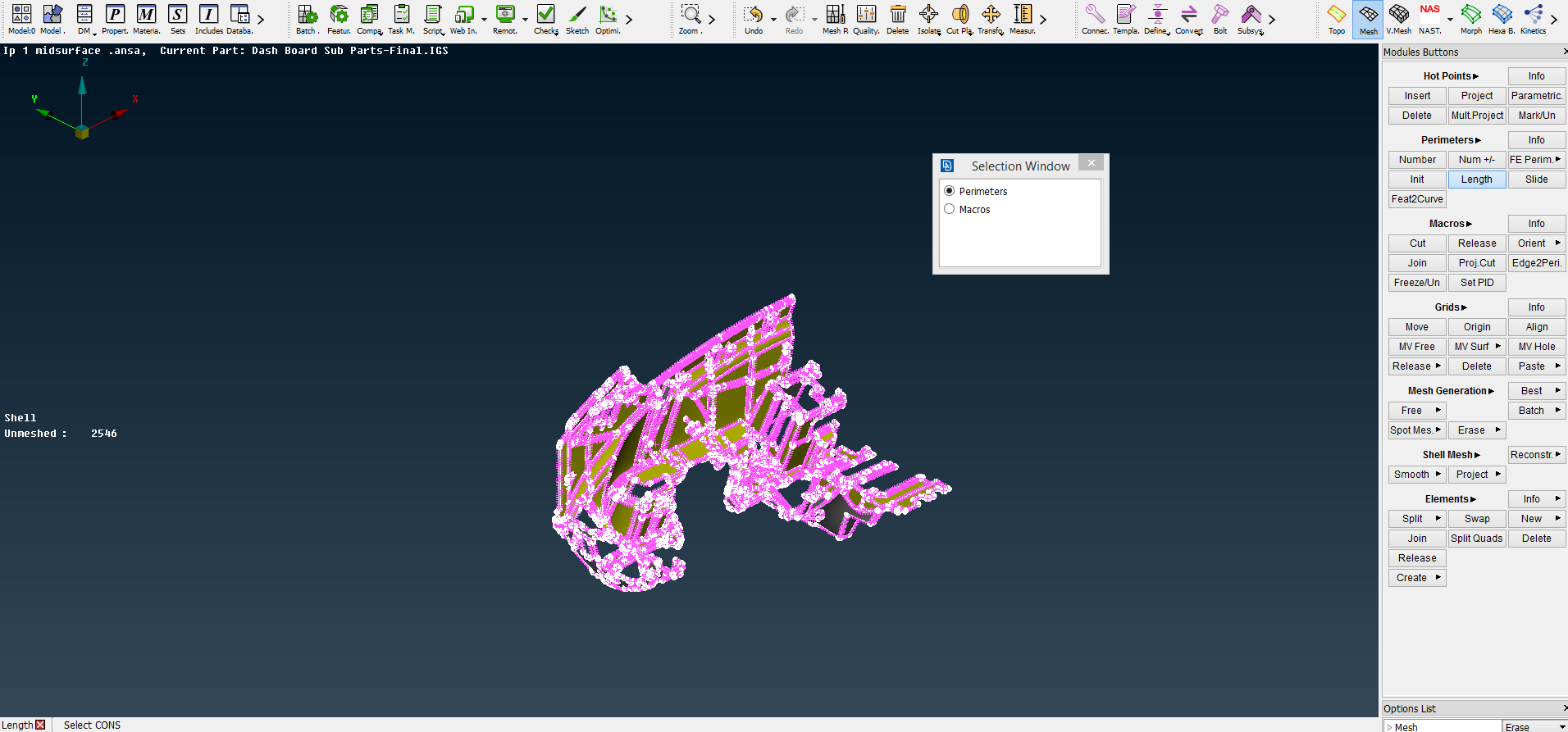 Shell Meshing of Instrument panel substrate : Skill-Lync