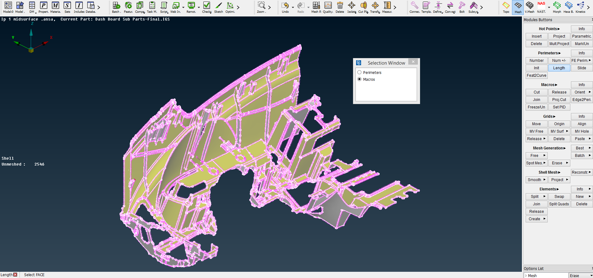 Shell Meshing of Instrument panel substrate : Skill-Lync