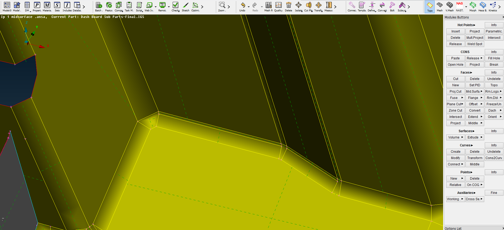Shell Meshing of Instrument panel substrate : Skill-Lync