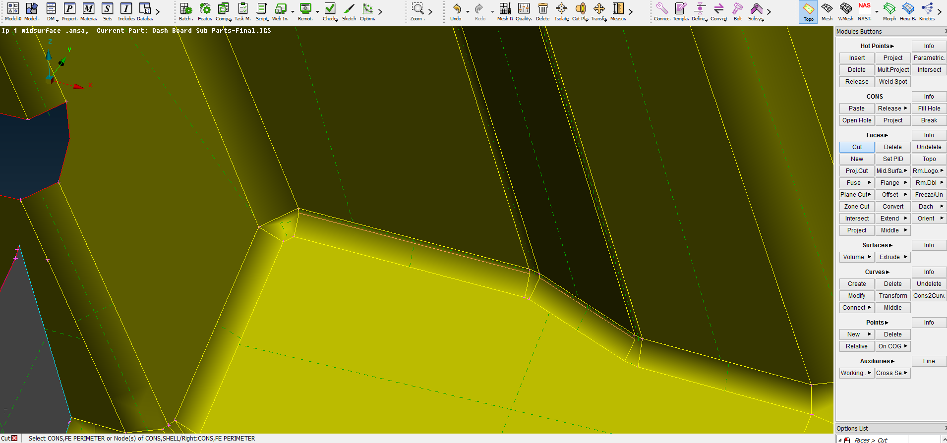 Shell Meshing of Instrument panel substrate : Skill-Lync