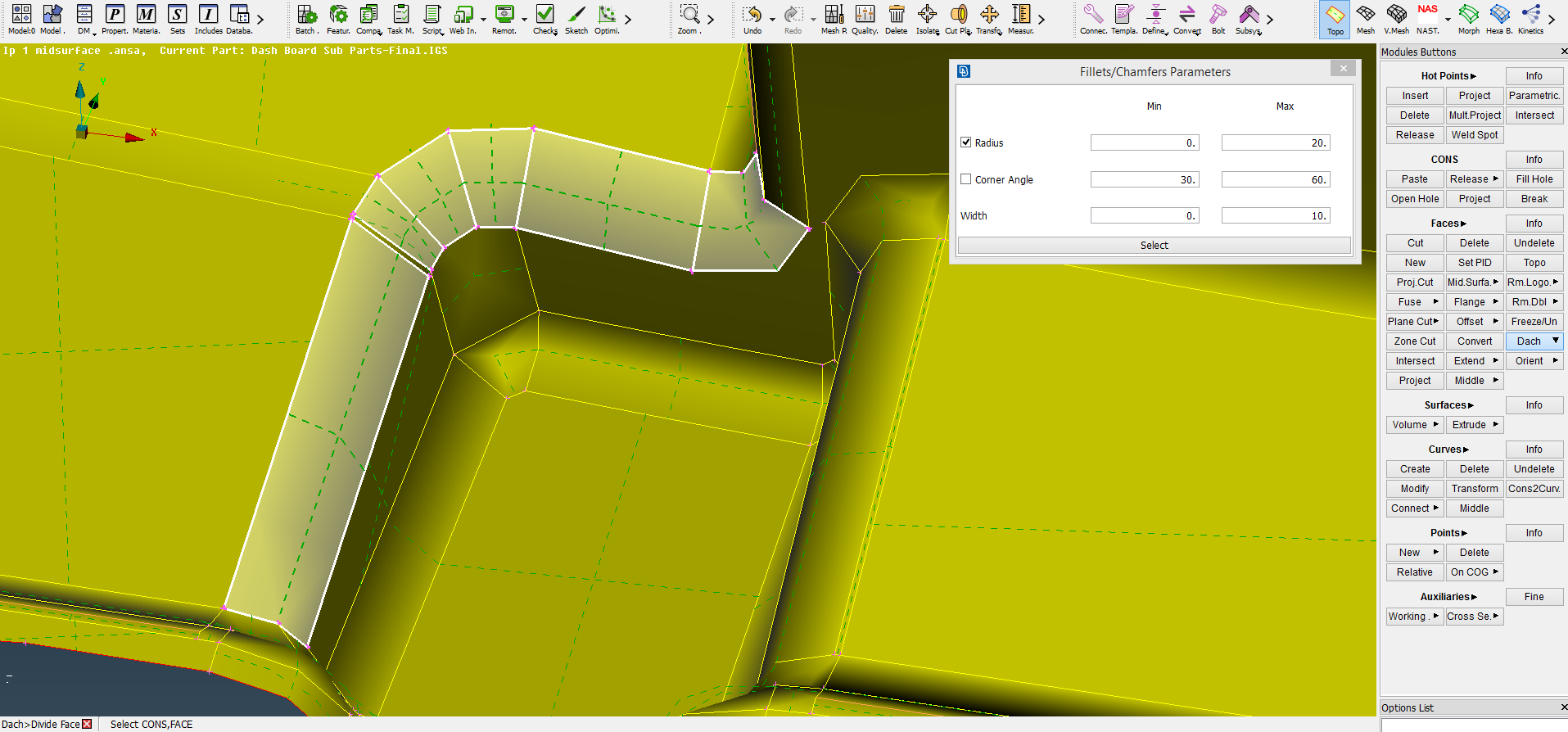 Shell Meshing of Instrument panel substrate : Skill-Lync