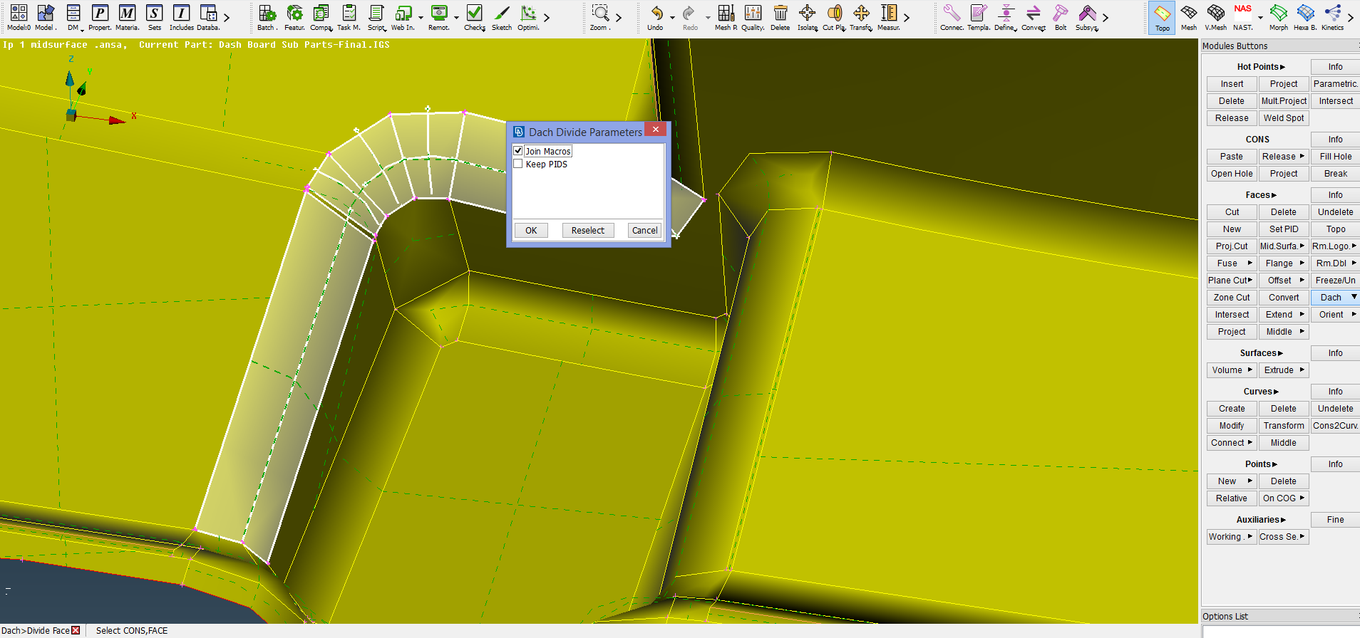 Shell Meshing of Instrument panel substrate : Skill-Lync
