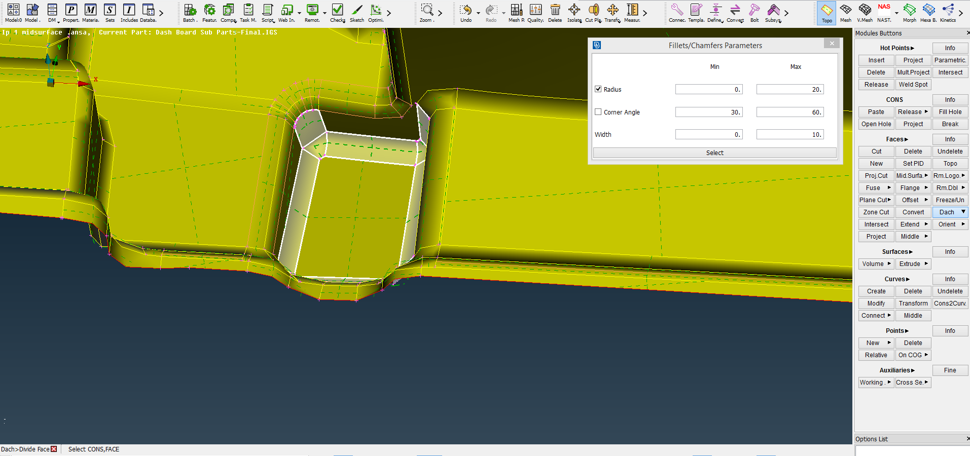 Shell Meshing of Instrument panel substrate : Skill-Lync