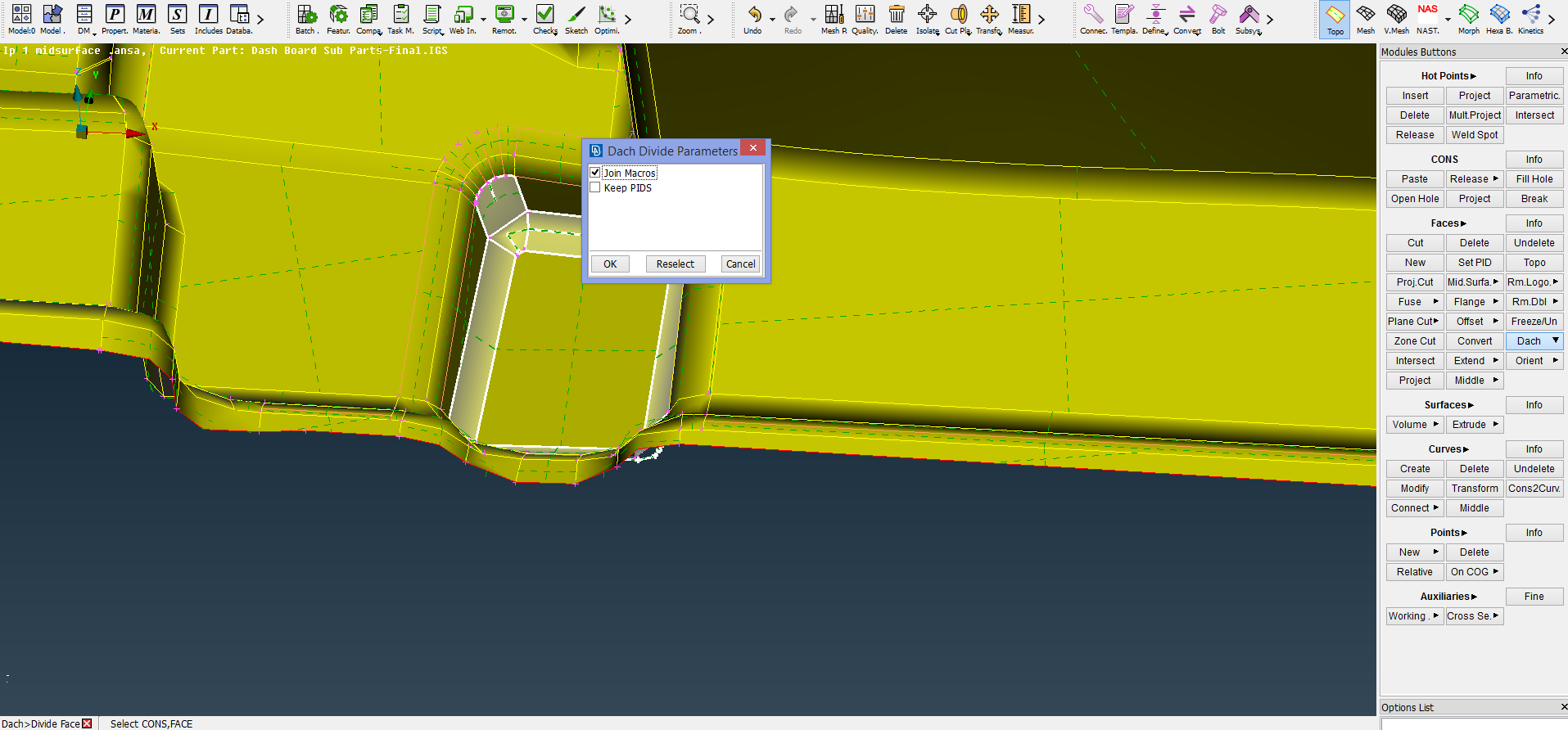 Shell Meshing of Instrument panel substrate : Skill-Lync