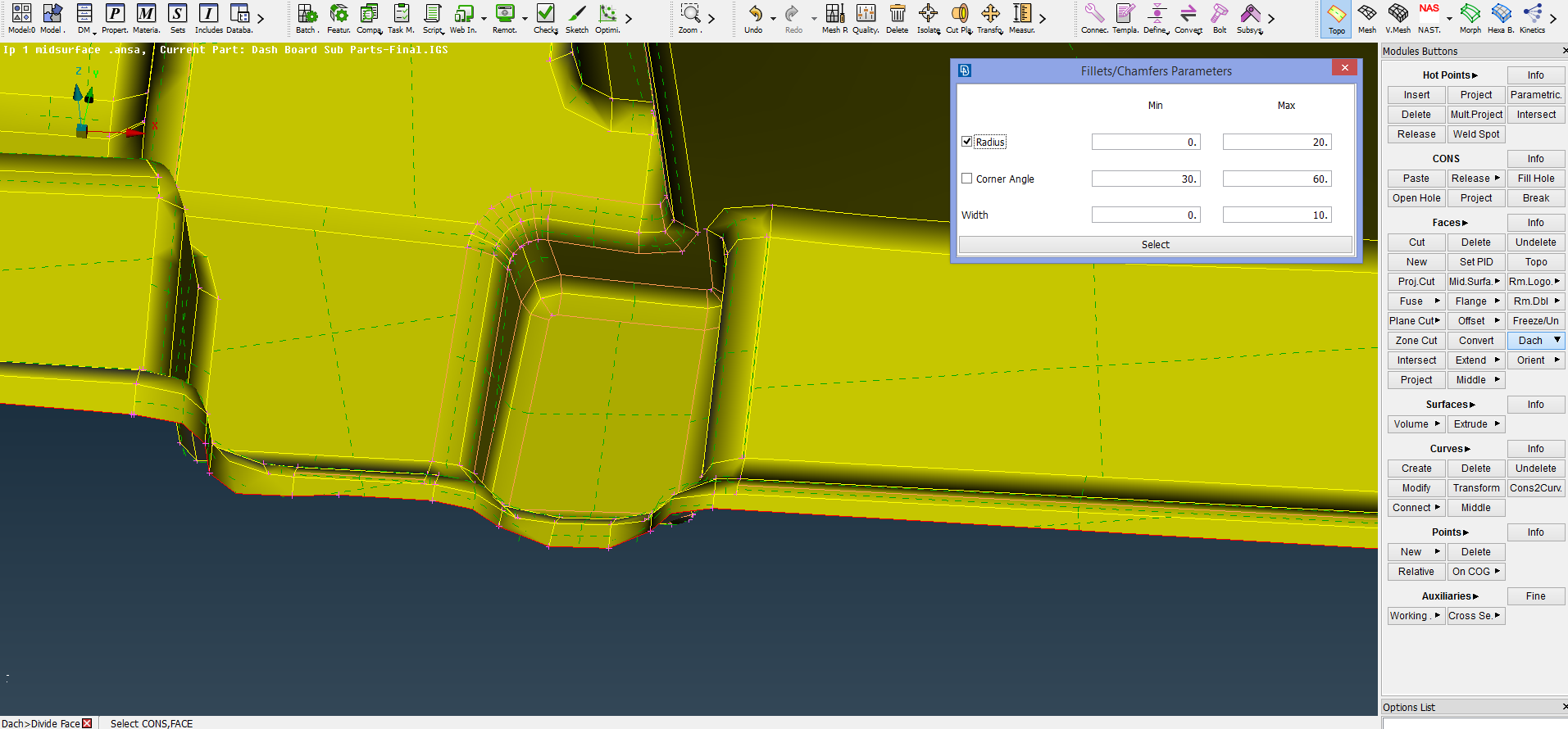 Shell Meshing of Instrument panel substrate : Skill-Lync