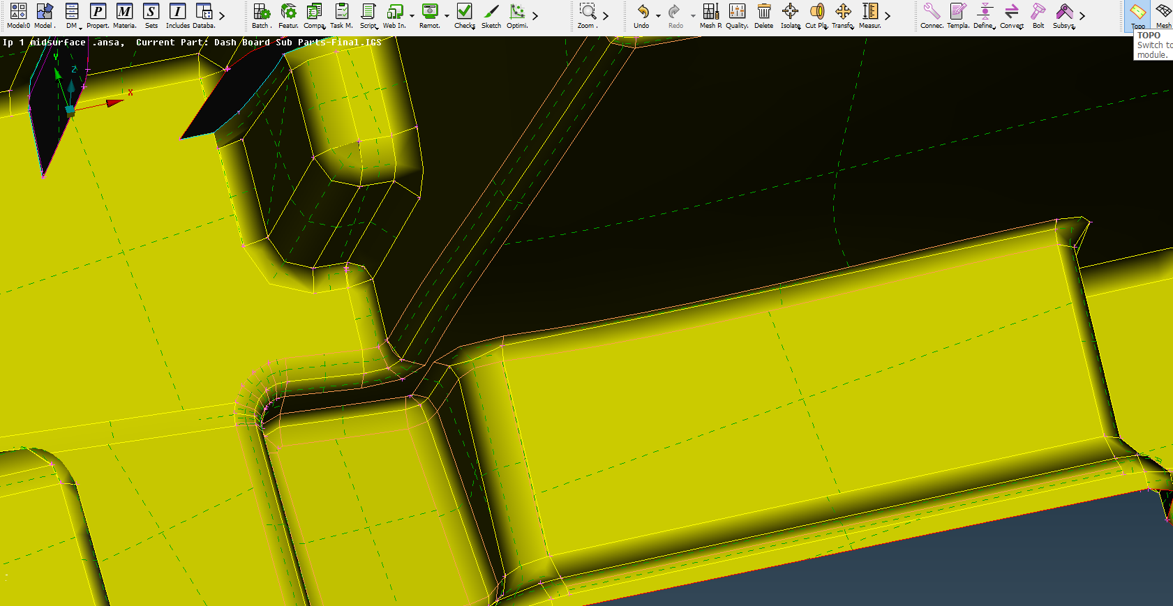 Shell Meshing of Instrument panel substrate : Skill-Lync