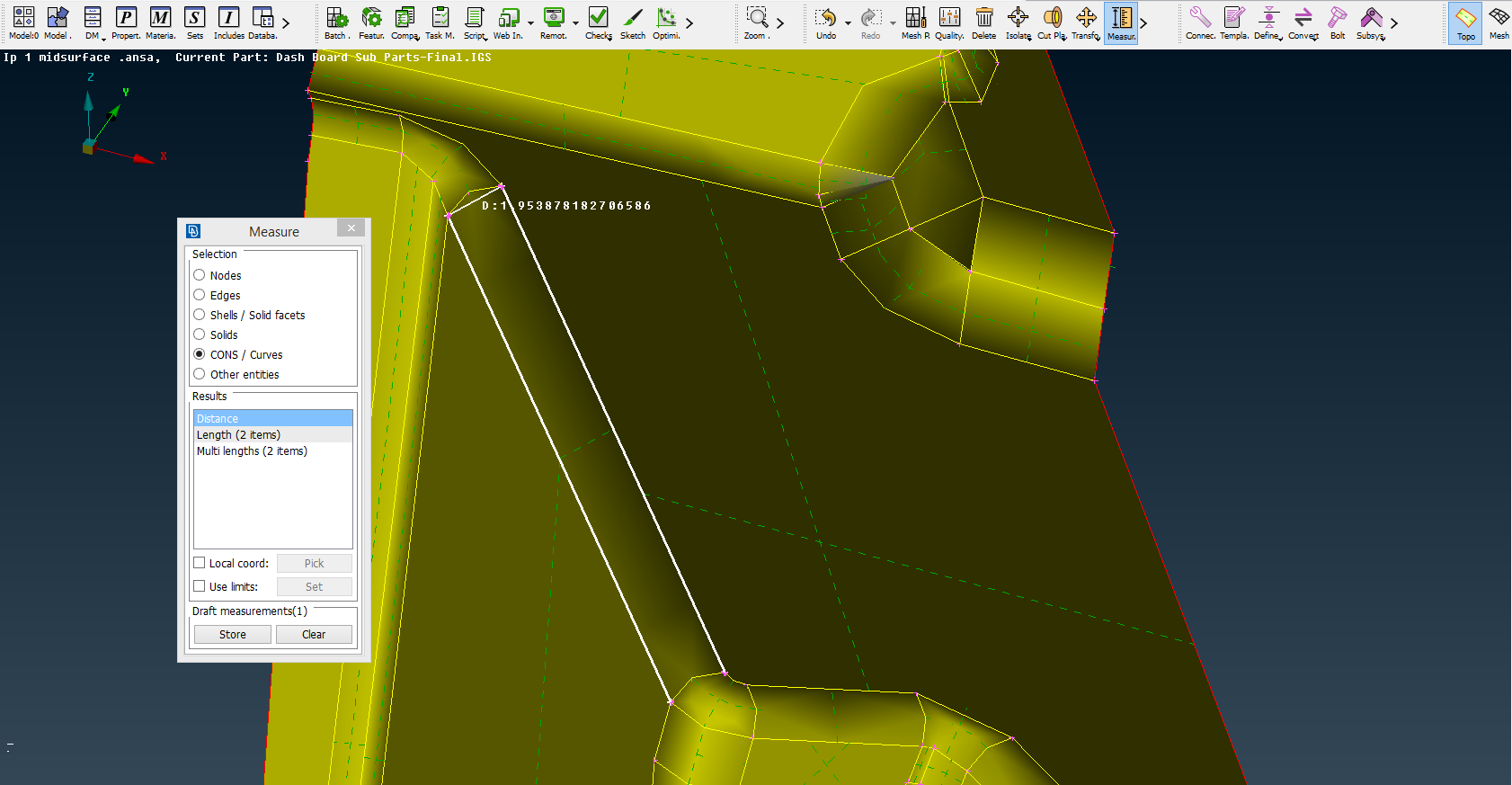 Shell Meshing of Instrument panel substrate : Skill-Lync