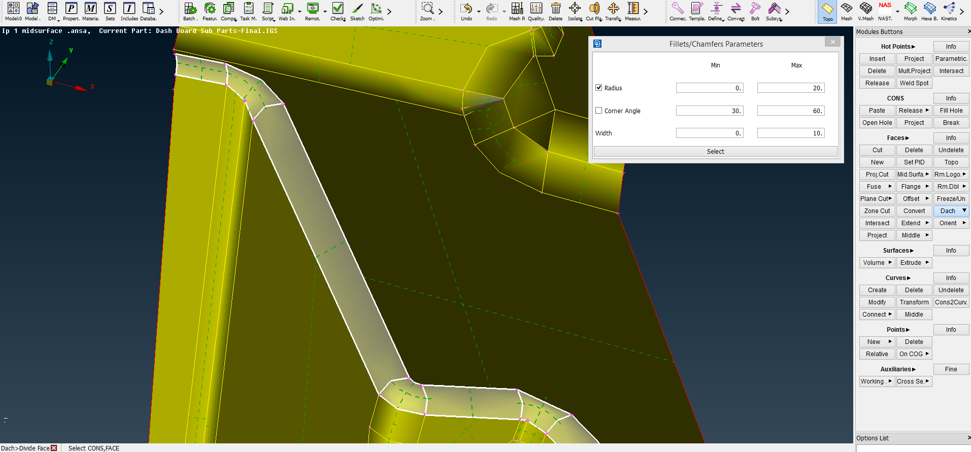 Shell Meshing of Instrument panel substrate : Skill-Lync