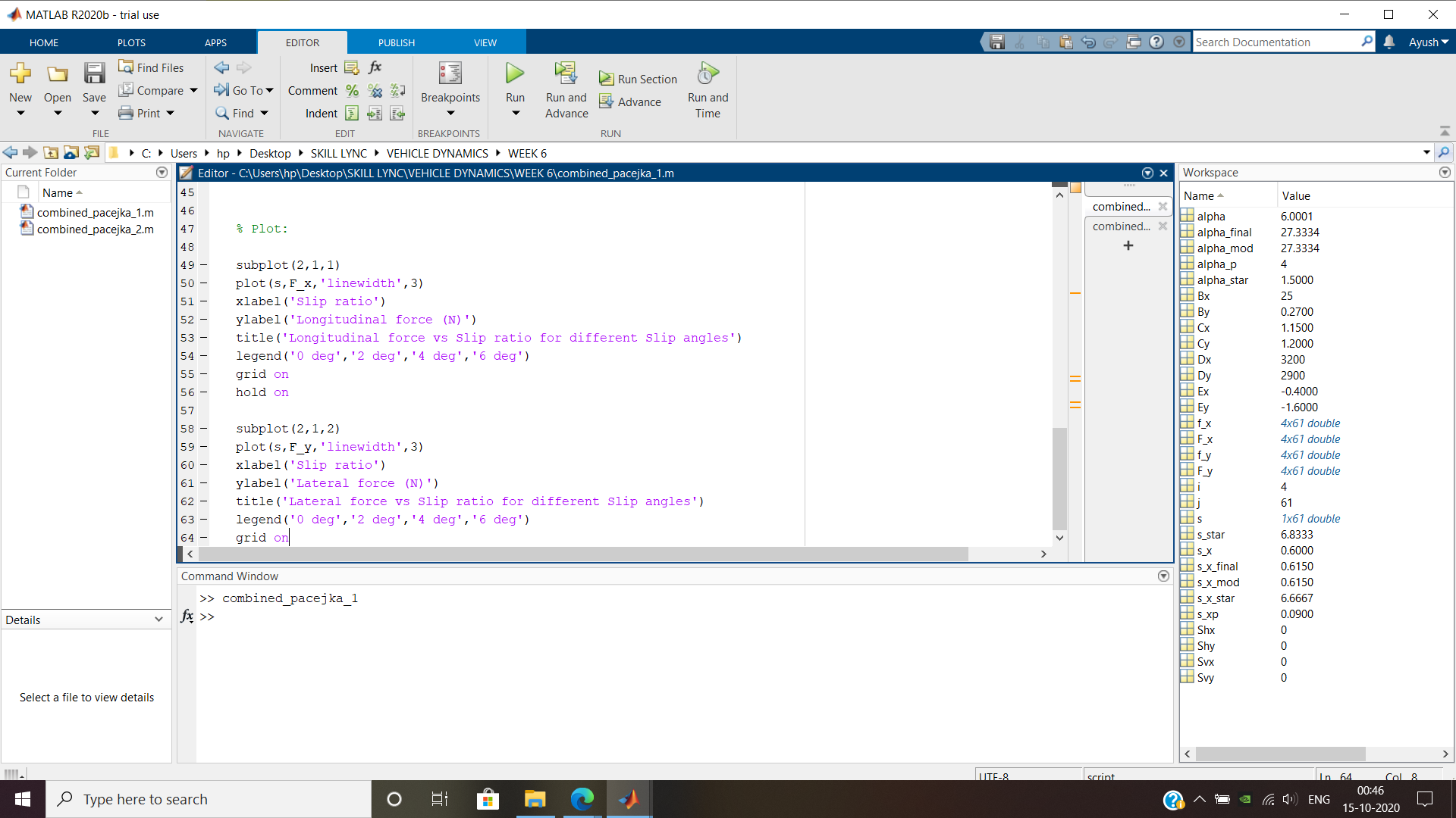 Combined Slip Correction Model using Pacejka Magic Formula : Skill-Lync