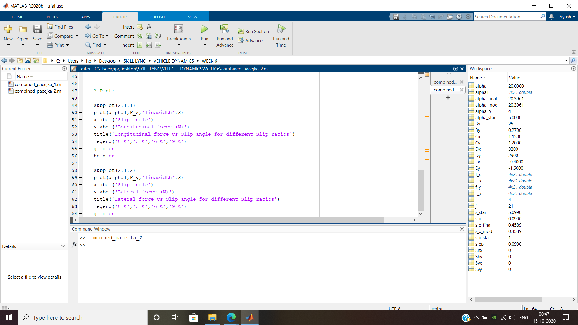 Combined Slip Correction Model using Pacejka Magic Formula : Skill-Lync