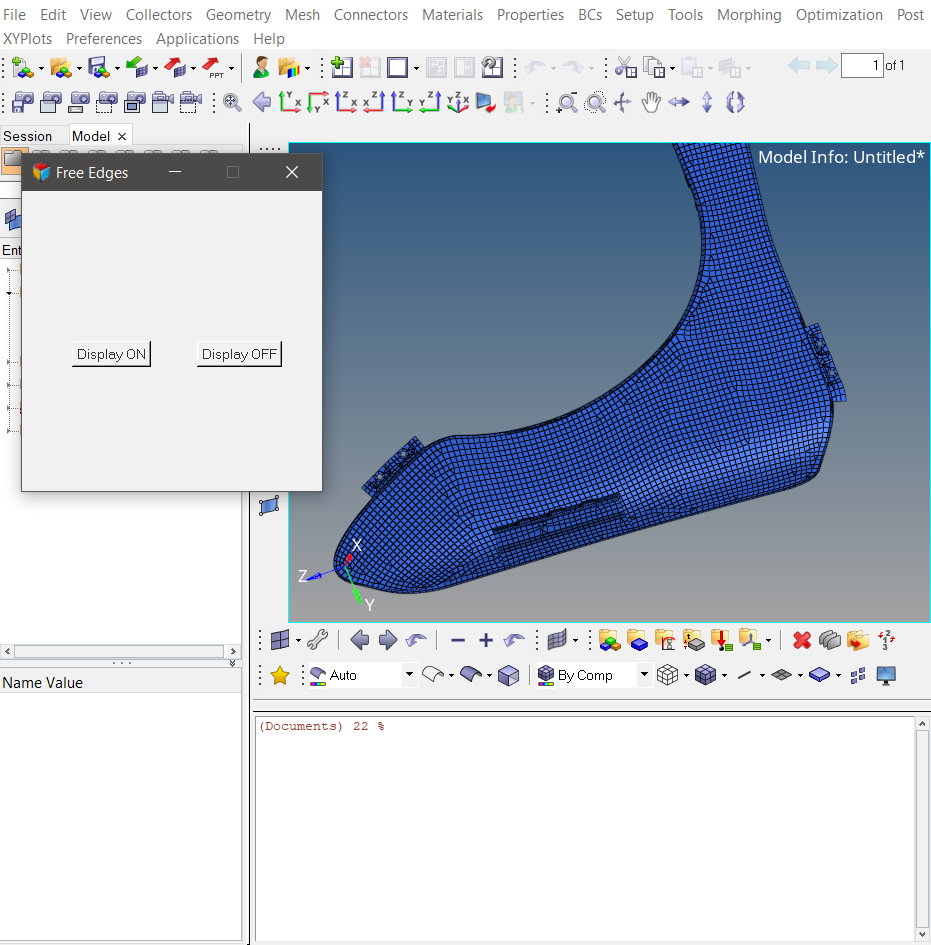 Tcl macro for displaying and switching off the free edges and T edges upon Tk widget Button ...