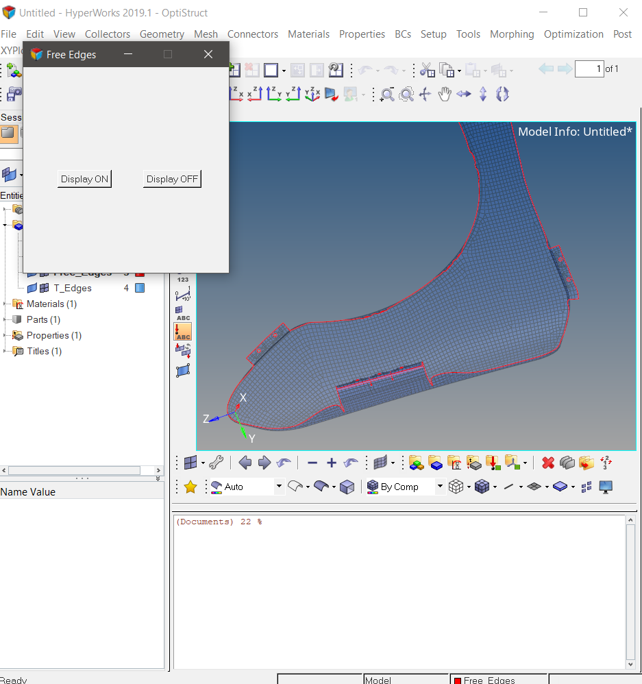 Tcl macro for displaying and switching off the free edges and T edges upon Tk widget Button ...
