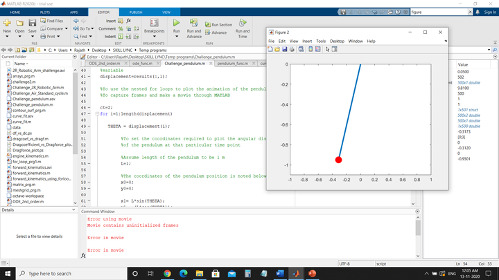 SIMULATION OF THE MOTION OF A PENDULUM AND TO CREATE ITS ANIMATION VIDEO IN MATLAB : Skill-Lync