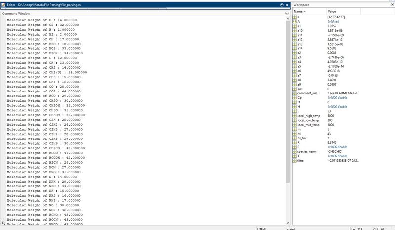 Parsing Nasa Thermodynamic Data File Using Matlab Skill Lync