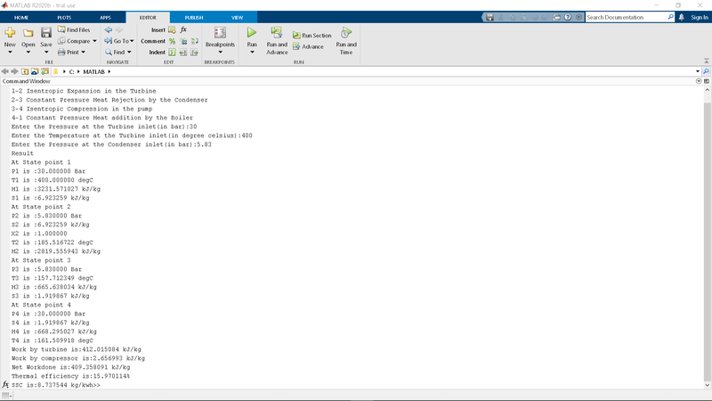 Rankine cycle Simulator(MATLAB) : Skill-Lync