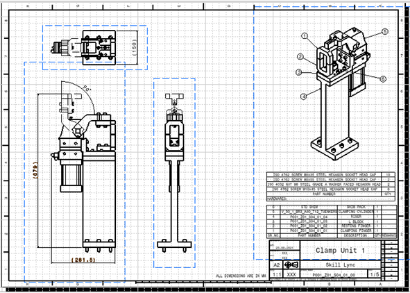 2D Detailing of Clamp units and Pin Units : Skill-Lync