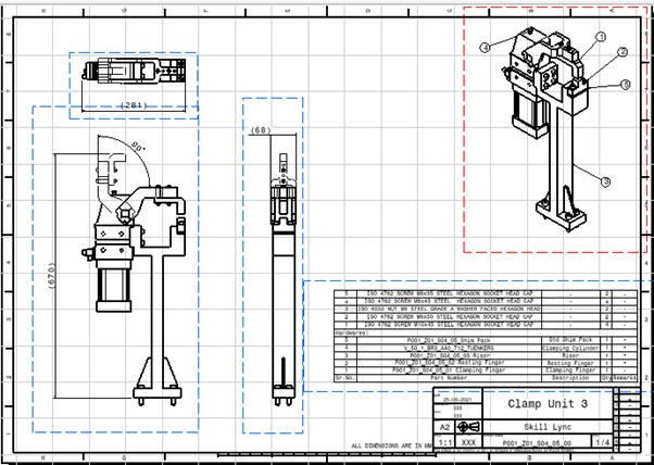 2D Detailing of Clamp units and Pin Units : Skill-Lync