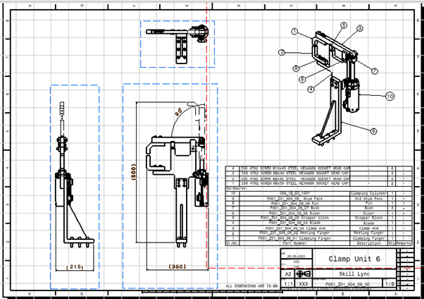 2D Detailing of Clamp units and Pin Units : Skill-Lync
