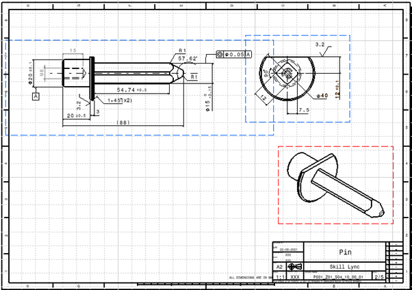 2D Detailing of Pin Units and Base Unit : Skill-Lync